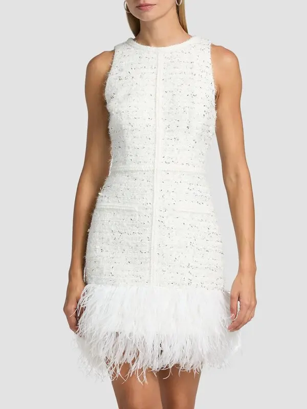 MILLY Raven Feather-trim Metallic Tweed Minidress