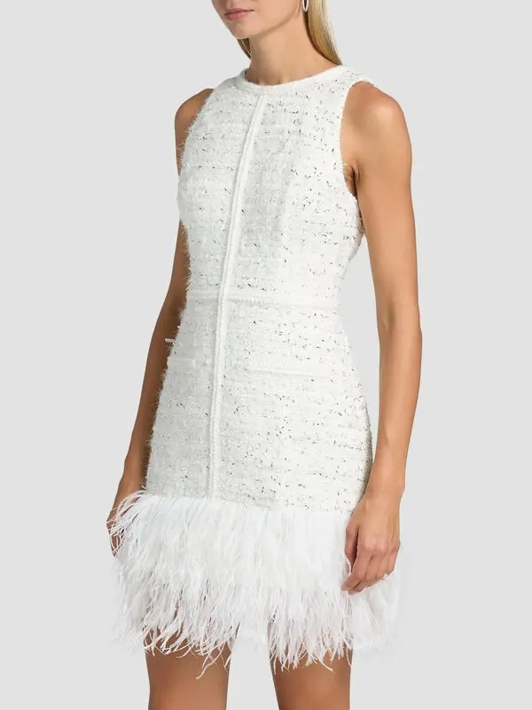 MILLY Raven Feather-trim Metallic Tweed Minidress
