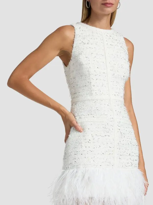 MILLY Raven Feather-trim Metallic Tweed Minidress