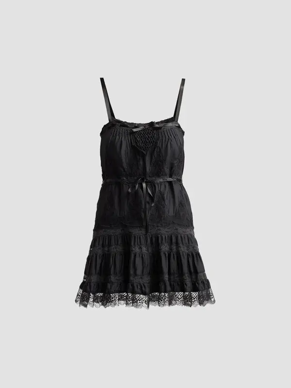 LoveShackFancy Saphirae Lace-trim Mini Dress - Black