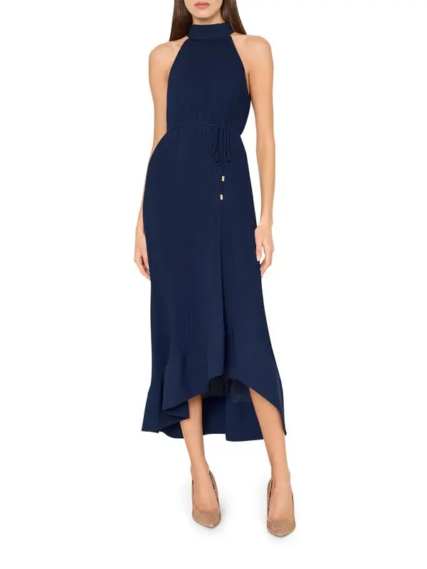 MILLY Nalani Pleated Midi-dress - Navy