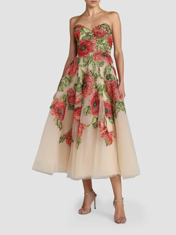 Mac Duggal Floral-embroidered A-line Cocktail Dress - Beige Multi