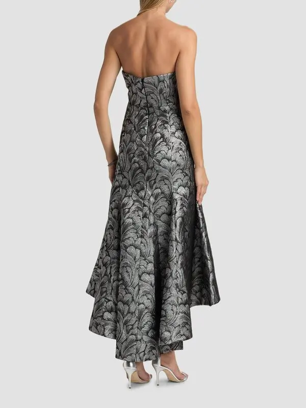 MILLY Diana Feather Jacquard Strapless Midi-dress