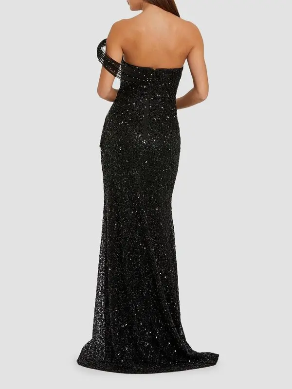 Mac Duggal Crystal-embellished Sequined Asymmetric Gown - Black