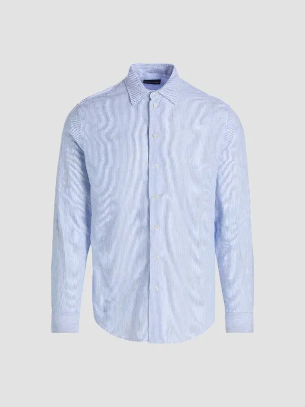 Emporio Armani Pinstriped Linen-cotton Button-front Shirt