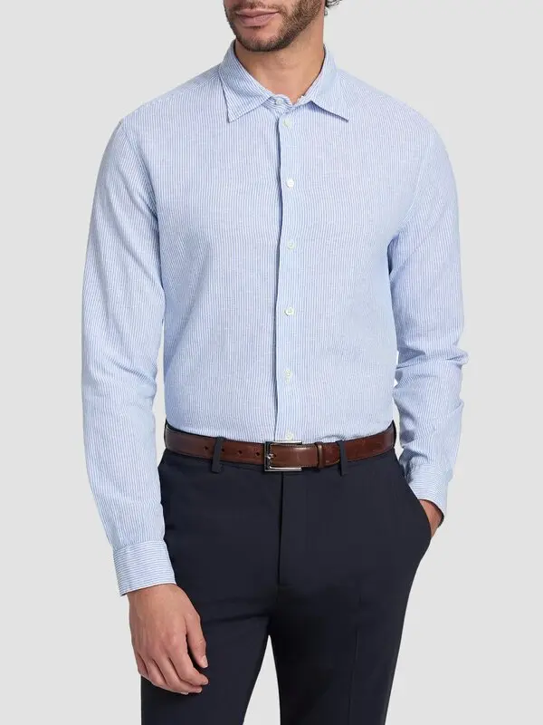 Emporio Armani Pinstriped Linen-cotton Button-front Shirt