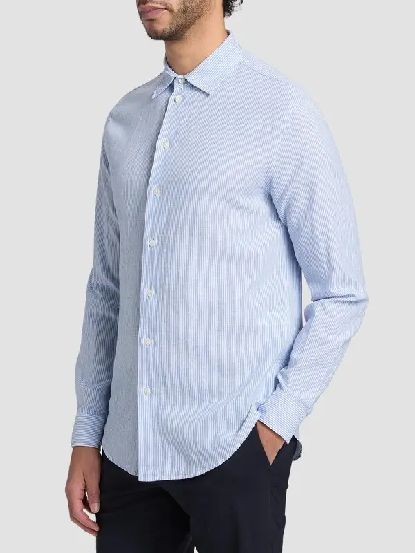 Emporio Armani Pinstriped Linen-cotton Button-front Shirt