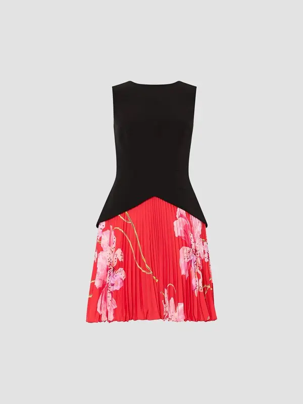 MILLY Haddy Printed Pleated Minidress - Black Red Multi