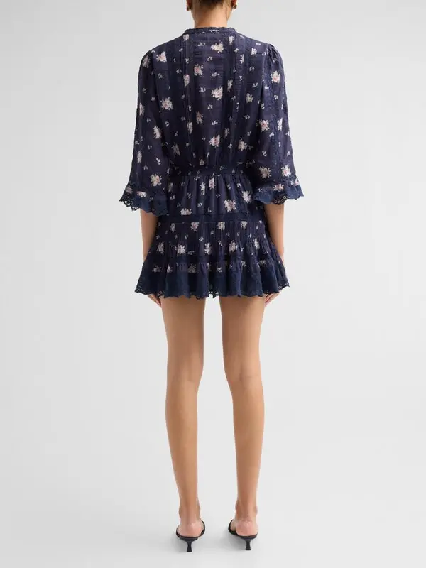 LoveShackFancy Vesna Lace-trim Floral Cotton A-line Mini Dress