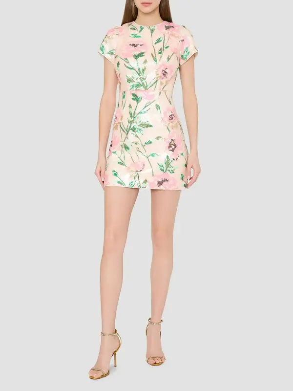 MILLY Rowen Floral Sequin Sheath Minidress - White Multi