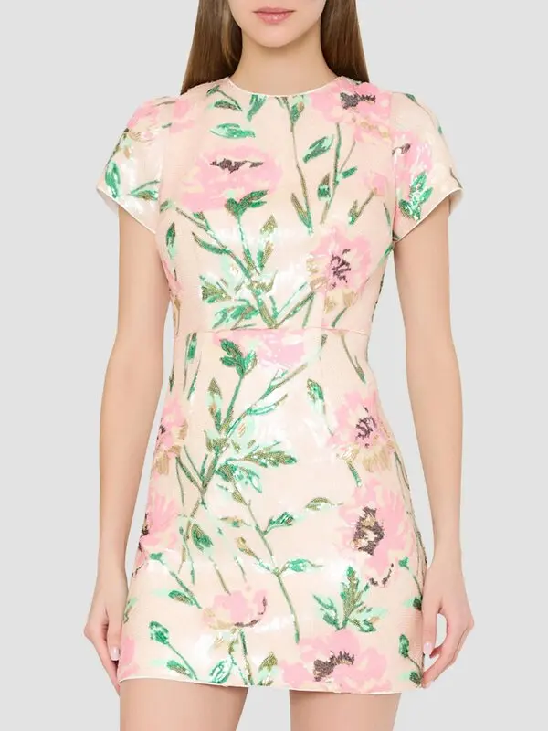 MILLY Rowen Floral Sequin Sheath Minidress - White Multi