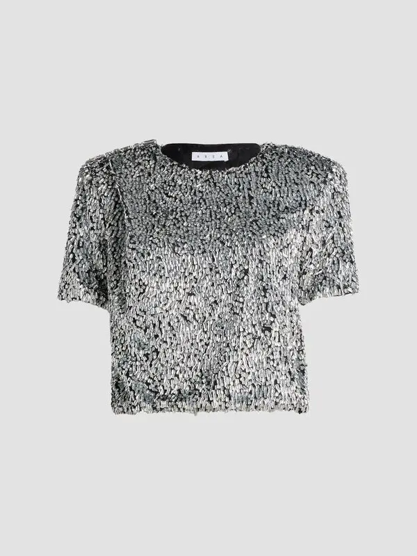 AREA Metallic Beaded Crop T-shirt