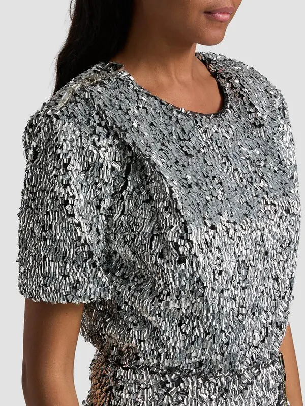 AREA Metallic Beaded Crop T-shirt