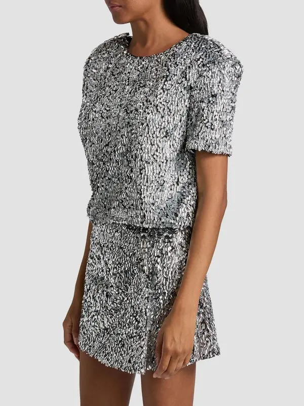 AREA Metallic Beaded Crop T-shirt