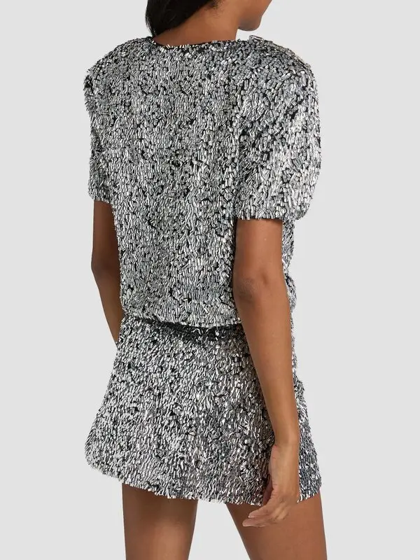 AREA Metallic Beaded Crop T-shirt