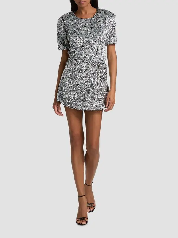 AREA Metallic Beaded Miniskirt