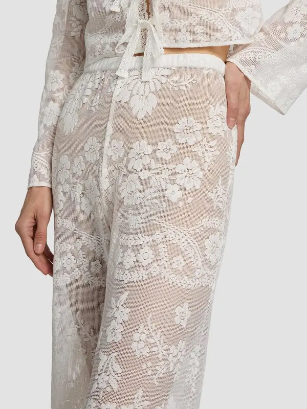 LoveShackFancy Jessia Mesh Cotton-blend Wide-leg Pants