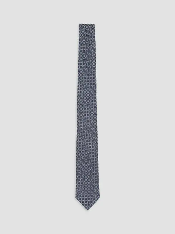 Emporio Armani Geo Print Silk Tie - Blue Navy