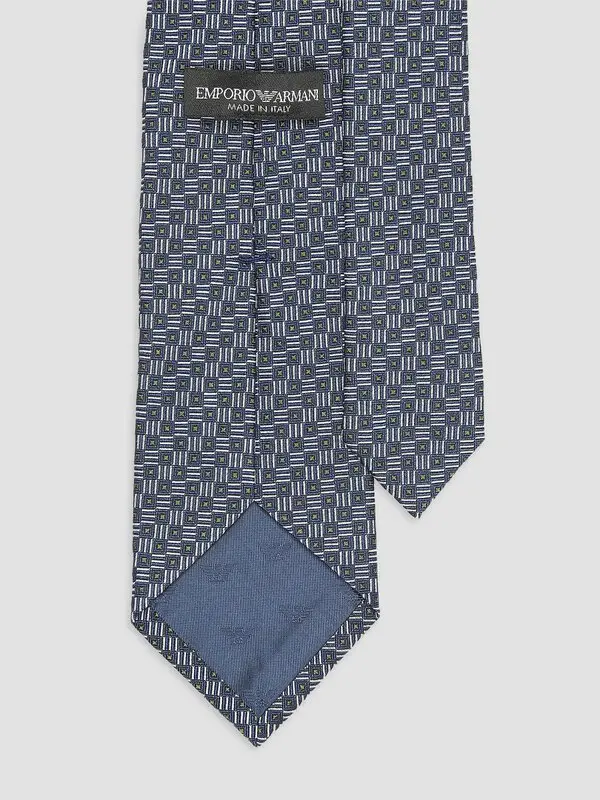 Emporio Armani Geo Print Silk Tie - Blue Navy