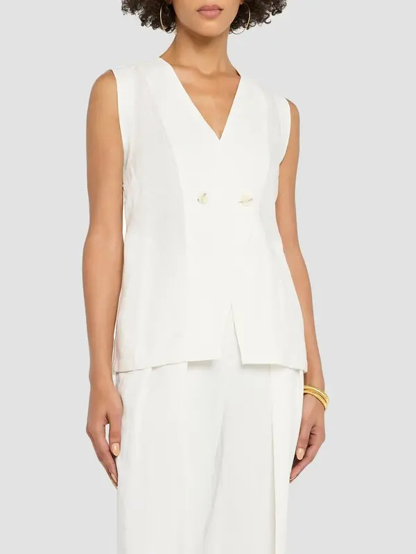 REISS Whitney Linen Double-breasted Vest