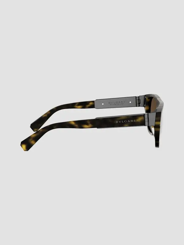 BVLGARI Aluminium 55mm Rectangular Sunglasses - Dark Havana Brown