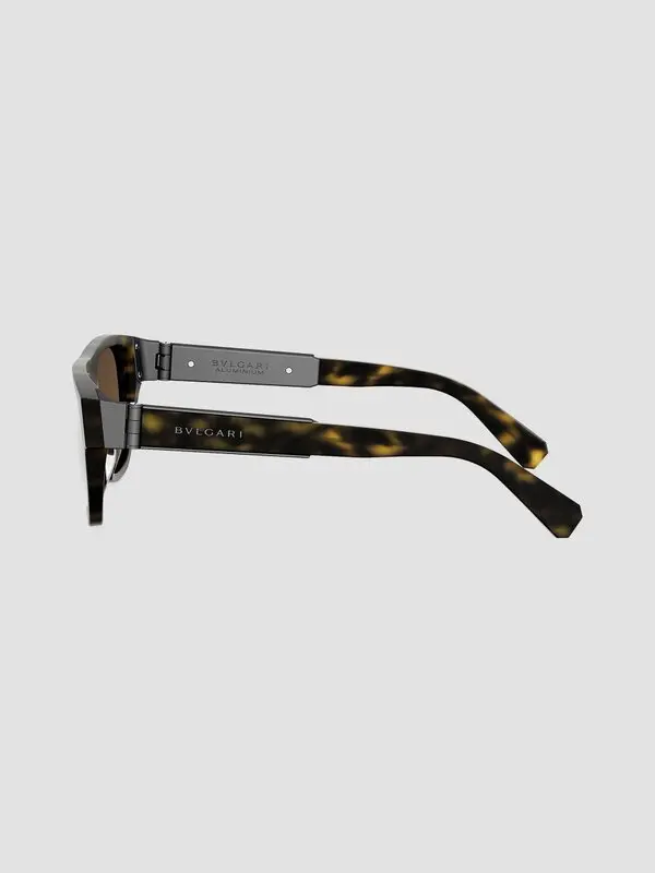 BVLGARI Aluminium 55mm Rectangular Sunglasses - Dark Havana Brown