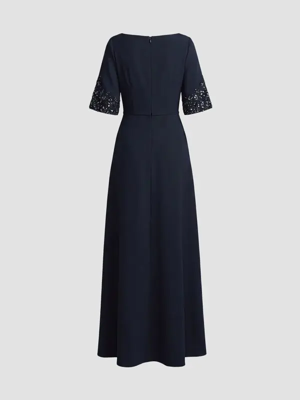 Mac Duggal Crepe Beaded-sleeves A-line Gown