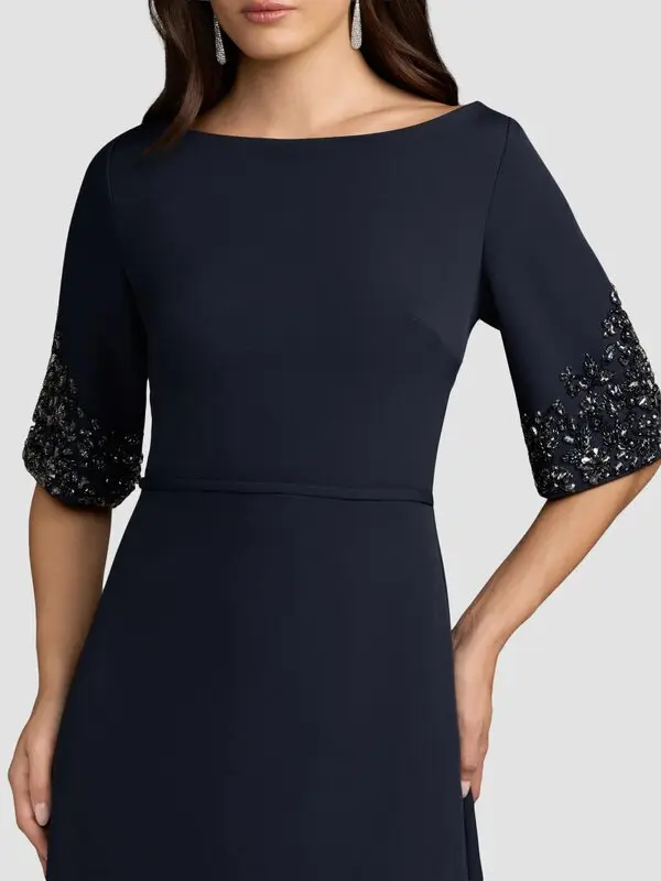 Mac Duggal Crepe Beaded-sleeves A-line Gown