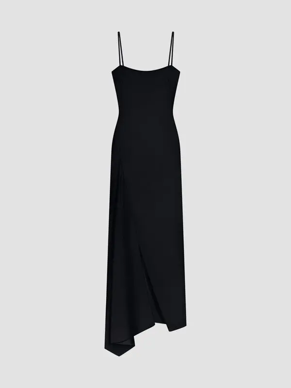 Givenchy Sliced Long Slashed Dress In Crepe Cady - Black