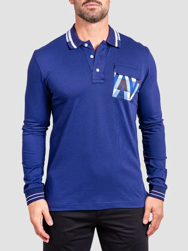 MACEOO Ascension Long Sleeve Polo Shirt - Blue
