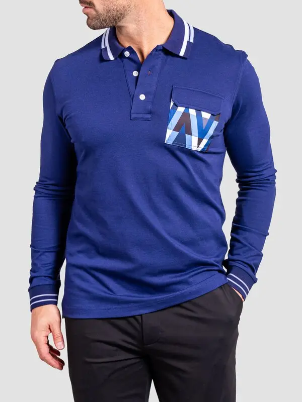 MACEOO Ascension Long Sleeve Polo Shirt - Blue