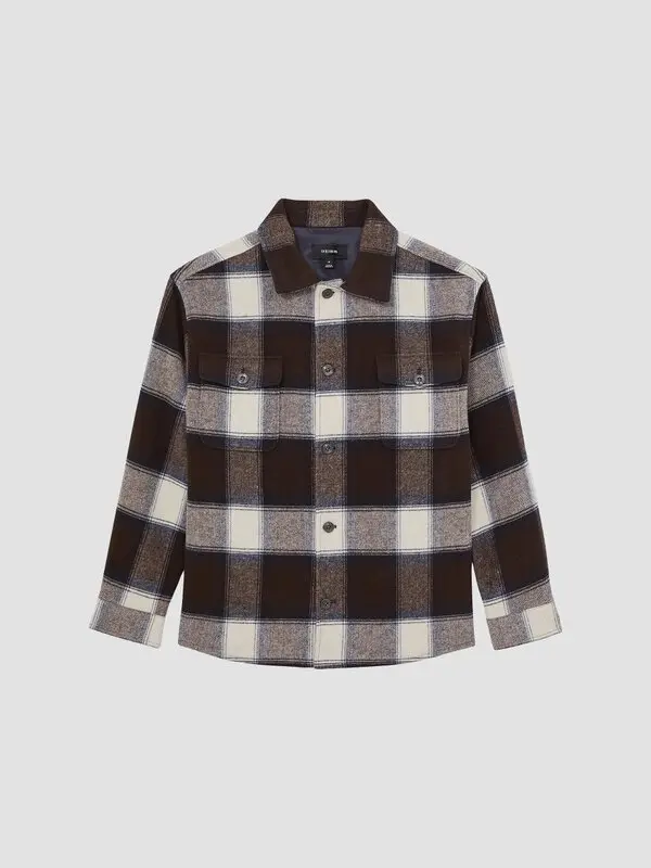 REISS Mcfadden Checked Wool-blend Overshirt - Navy Multi
