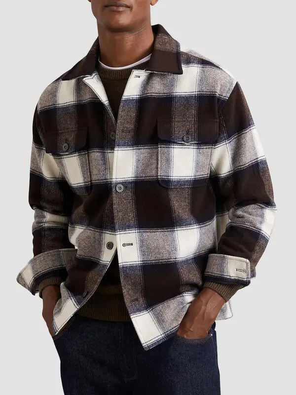 REISS Mcfadden Checked Wool-blend Overshirt