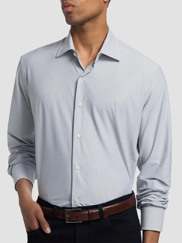 SAKS FIFTH AVENUE Collection Vertical Mini-striped Button-front Shirt - Grey