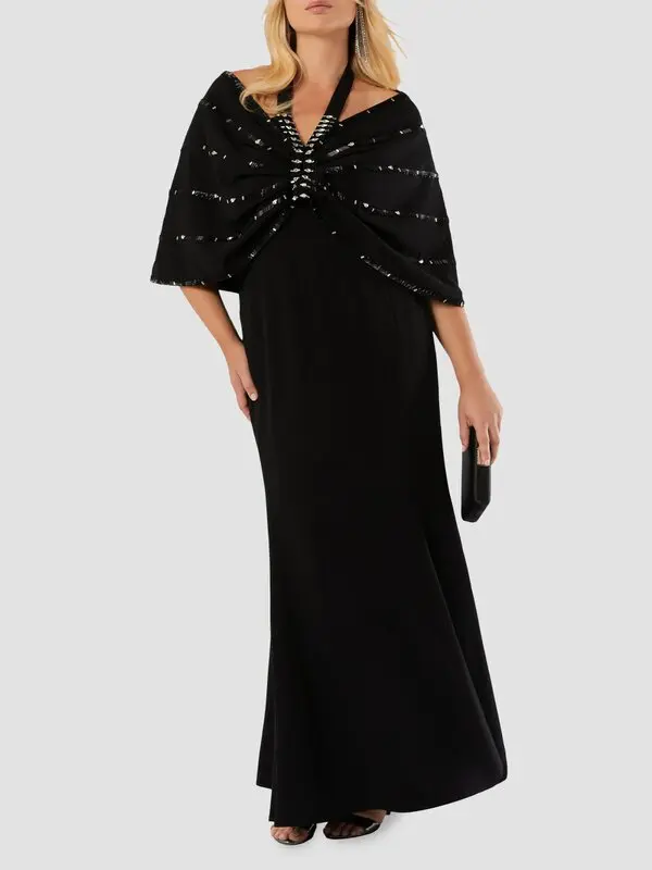 Marina Rinaldi Embroidered Cady Dress And Cape