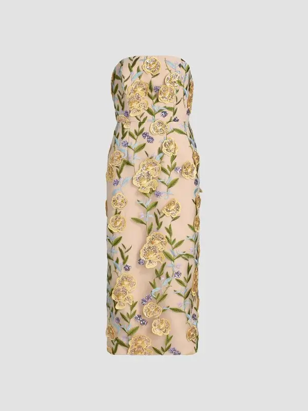 MILLY Kait Embroidered Sequined Strapless Midi-dress