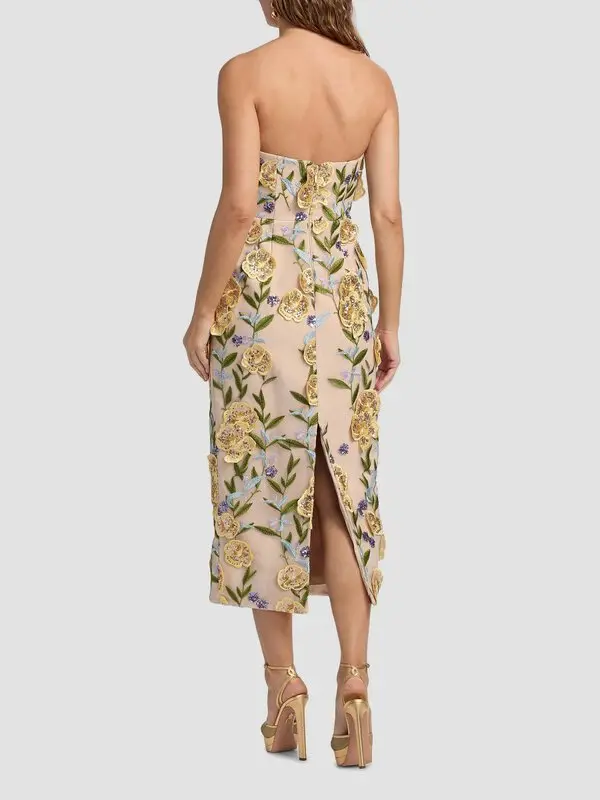 MILLY Kait Embroidered Sequined Strapless Midi-dress