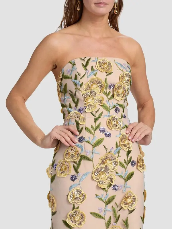 MILLY Kait Embroidered Sequined Strapless Midi-dress