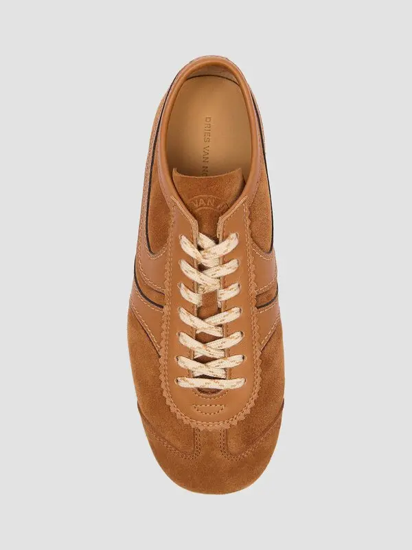 Dries Van Noten Suede Leather-trimmed Sneakers - Brown