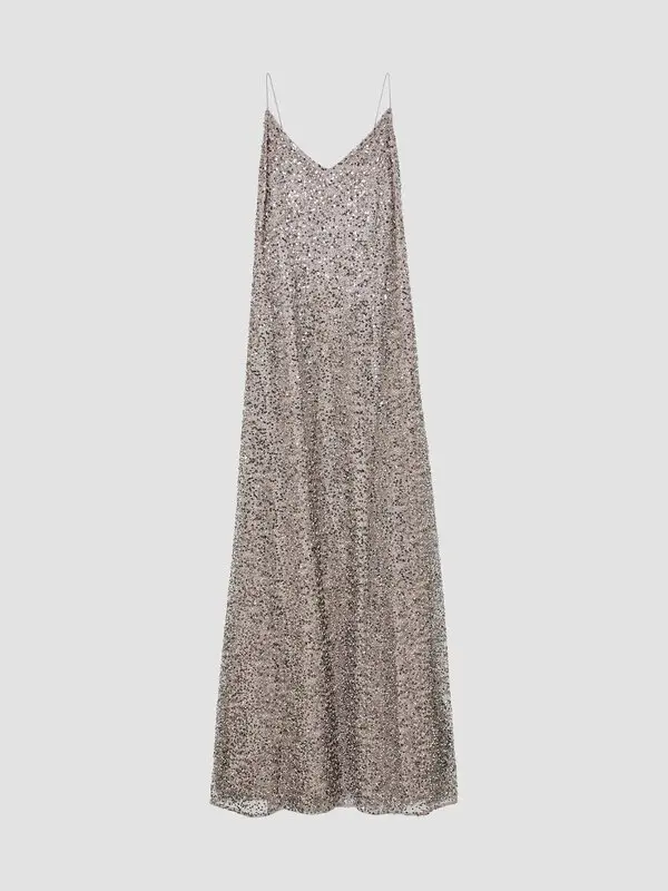 REISS Faye Sequined V-neck Gown