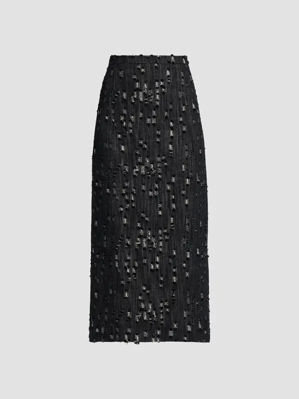 Michael Kors Frayed Denim Pencil Midi-skirt
