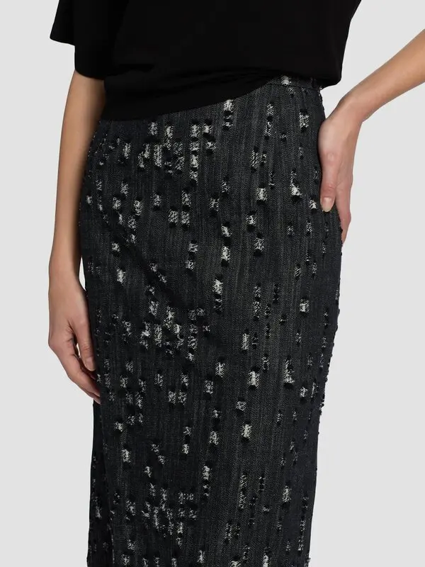 Michael Kors Frayed Denim Pencil Midi-skirt