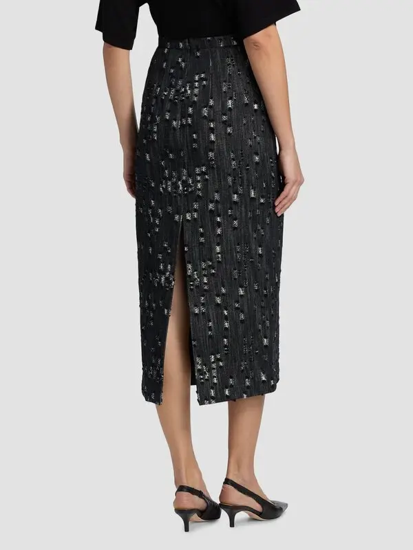 Michael Kors Frayed Denim Pencil Midi-skirt