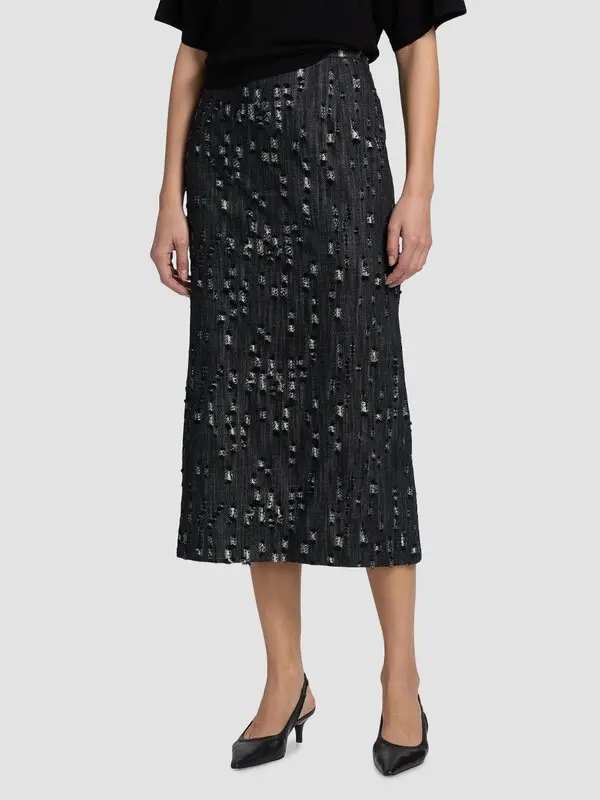 Michael Kors Frayed Denim Pencil Midi-skirt