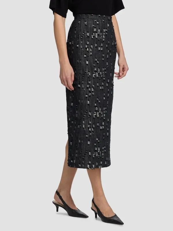 Michael Kors Frayed Denim Pencil Midi-skirt