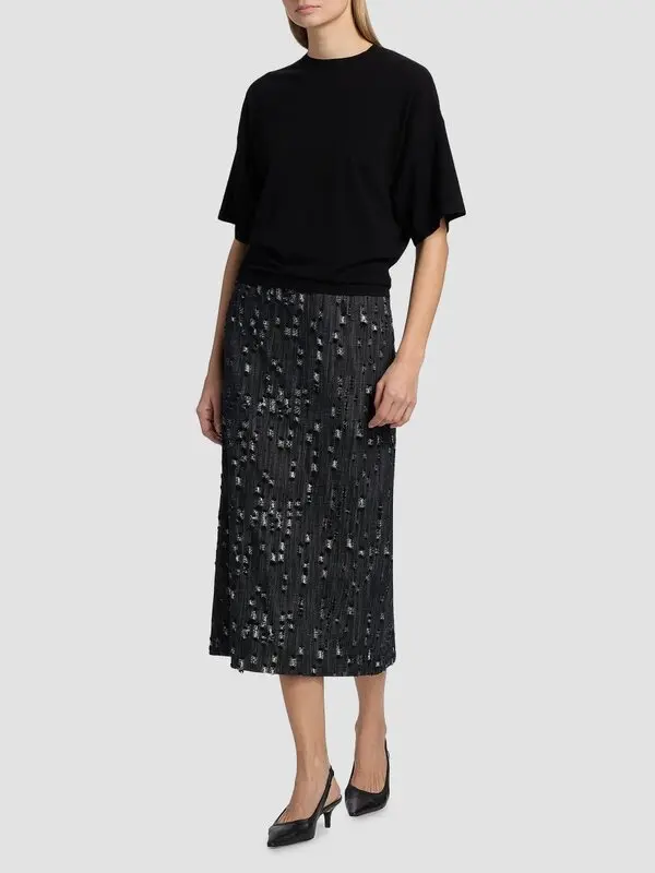 Michael Kors Frayed Denim Pencil Midi-skirt
