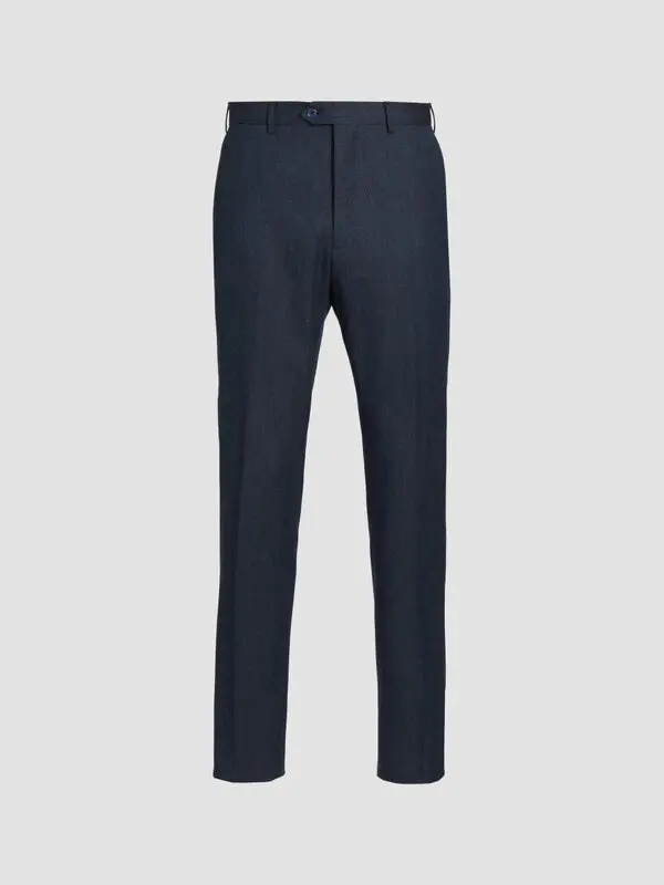 Emporio Armani Flat Front Wool-cotton Trousers - Solid Medium Blue