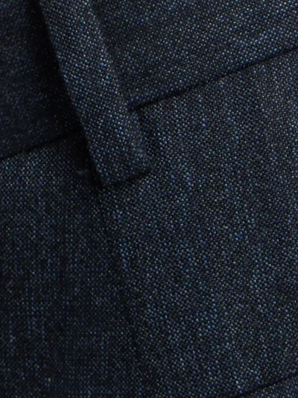 Emporio Armani Flat Front Wool-cotton Trousers - Solid Medium Blue