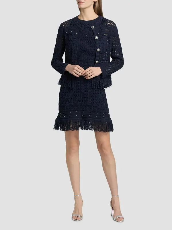 MILLY Beaded Fringe Knit Minidress