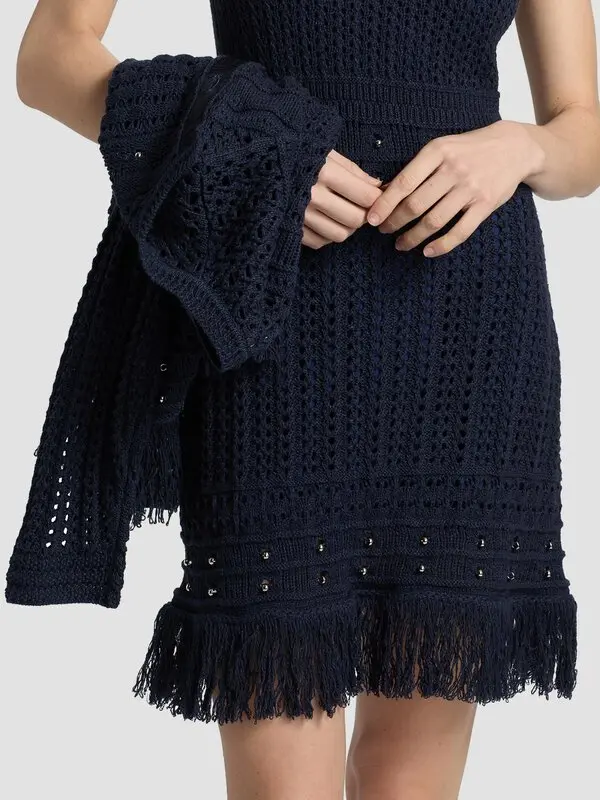 MILLY Beaded Fringe Knit Minidress